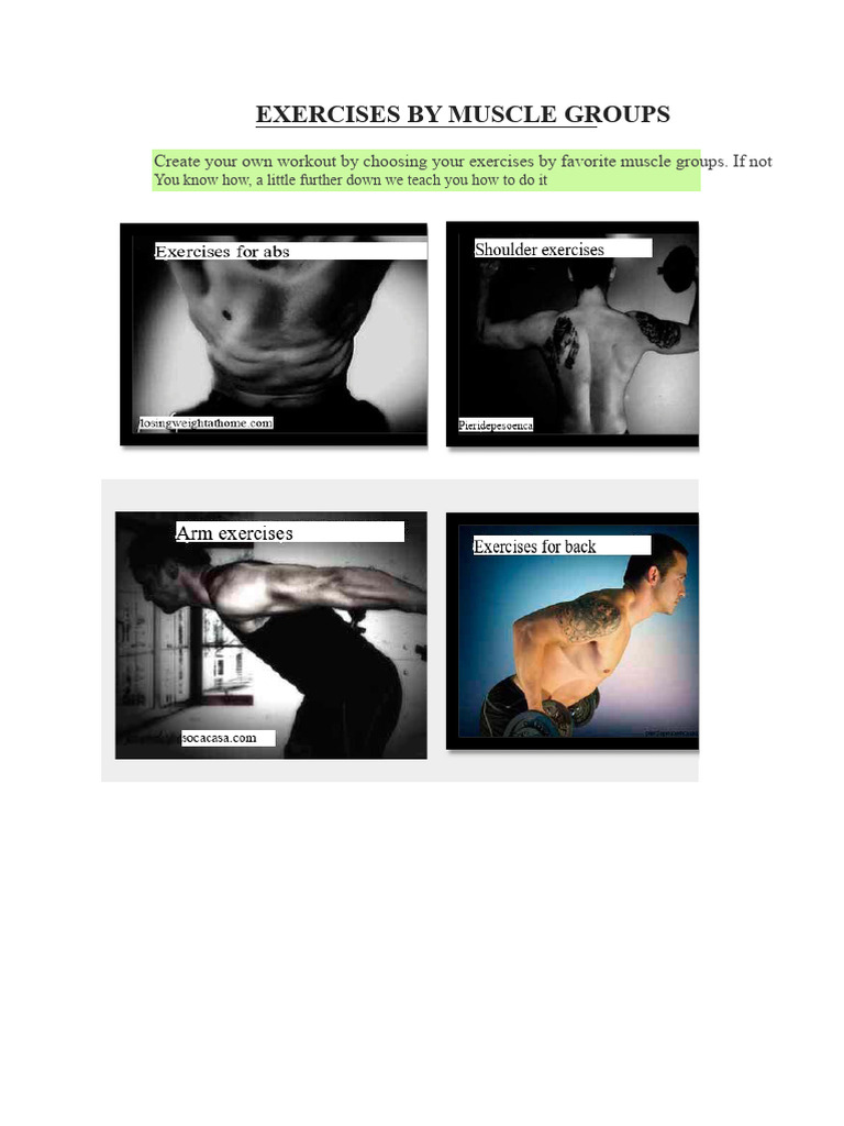 Exercises by Muscle Groups | PDF | Limbs (Anatomy) | Musculoskeletal System