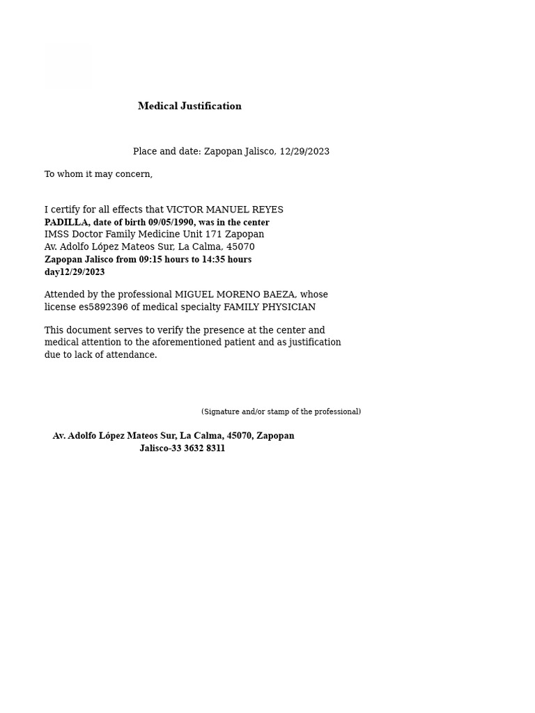 Medical Justification | PDF