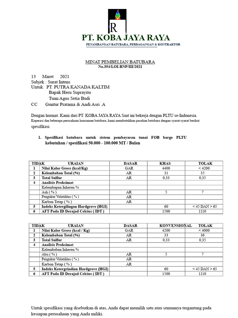 Contoh Loi Batubara | PDF
