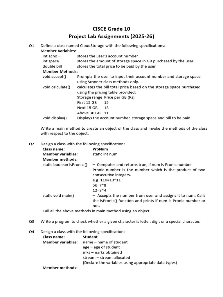 ICSE Grade 10 Project Questions 2025-26 | PDF | Integer (Computer Science) | Data Type