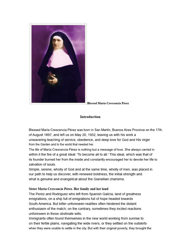 Life of Blessed María Crescencia Pérez | PDF | Mary, Mother Of Jesus ...