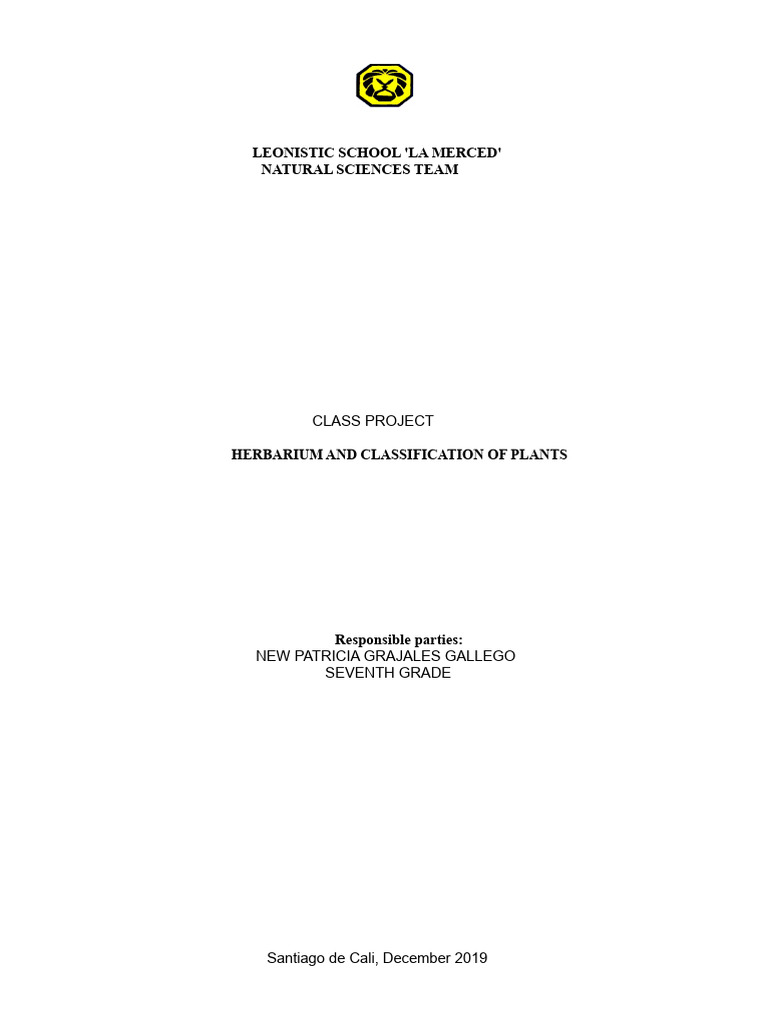 Herbarium Project for Plant Classification | PDF | Biology | Plants
