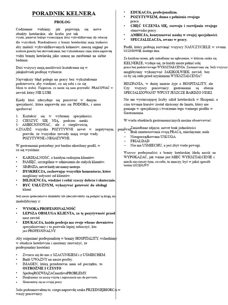 Podręcznik Kelnera, Ale W Formacie PDF | PDF