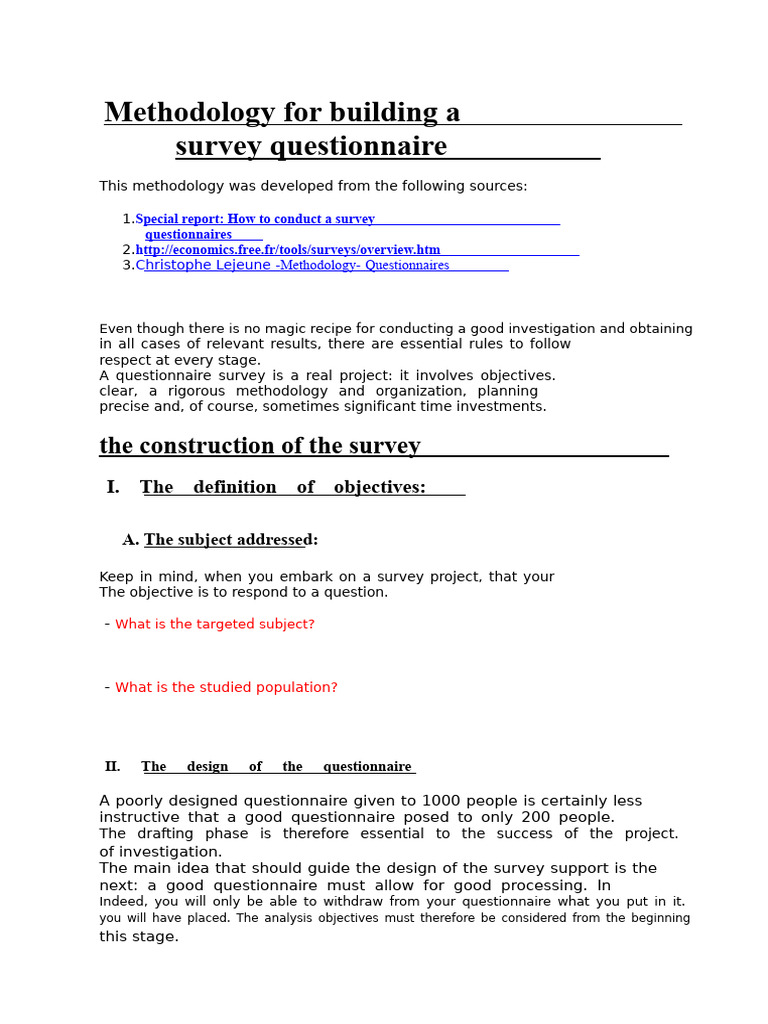 Methodology For Constructing The Survey Questionnaire | PDF | Survey ...
