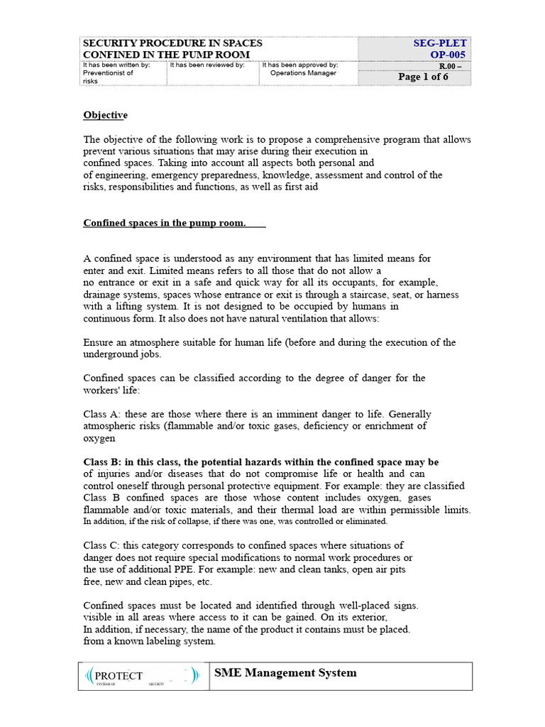 Confined Space Safety Procedures | PDF | Occupational Safety And Health ...
