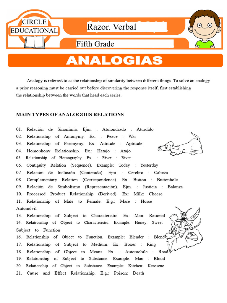 Analogies Exercises For Fifth Grade | PDF