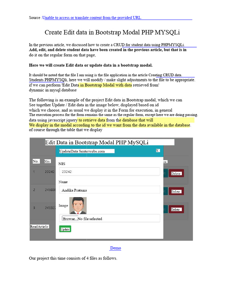 Editing Data in Bootstrap Modal | PDF | Databases | Software Engineering