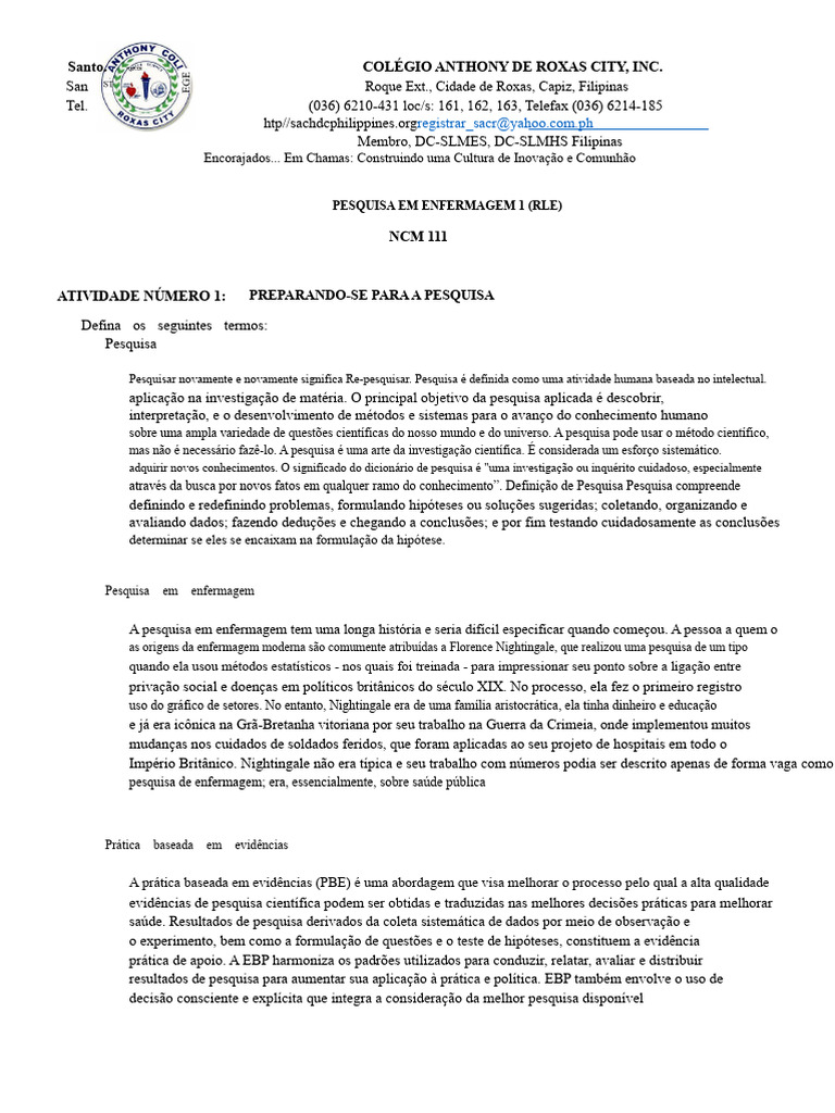 Exemplo de Atividade de Pesquisa | PDF | Qualidade (negócios) | Science