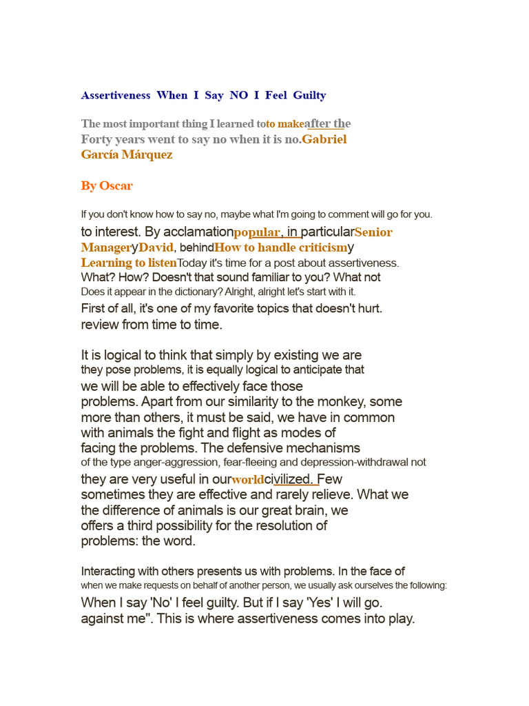 Assertiveness When I Say NO I Don't Feel Guilty | PDF | Thought ...