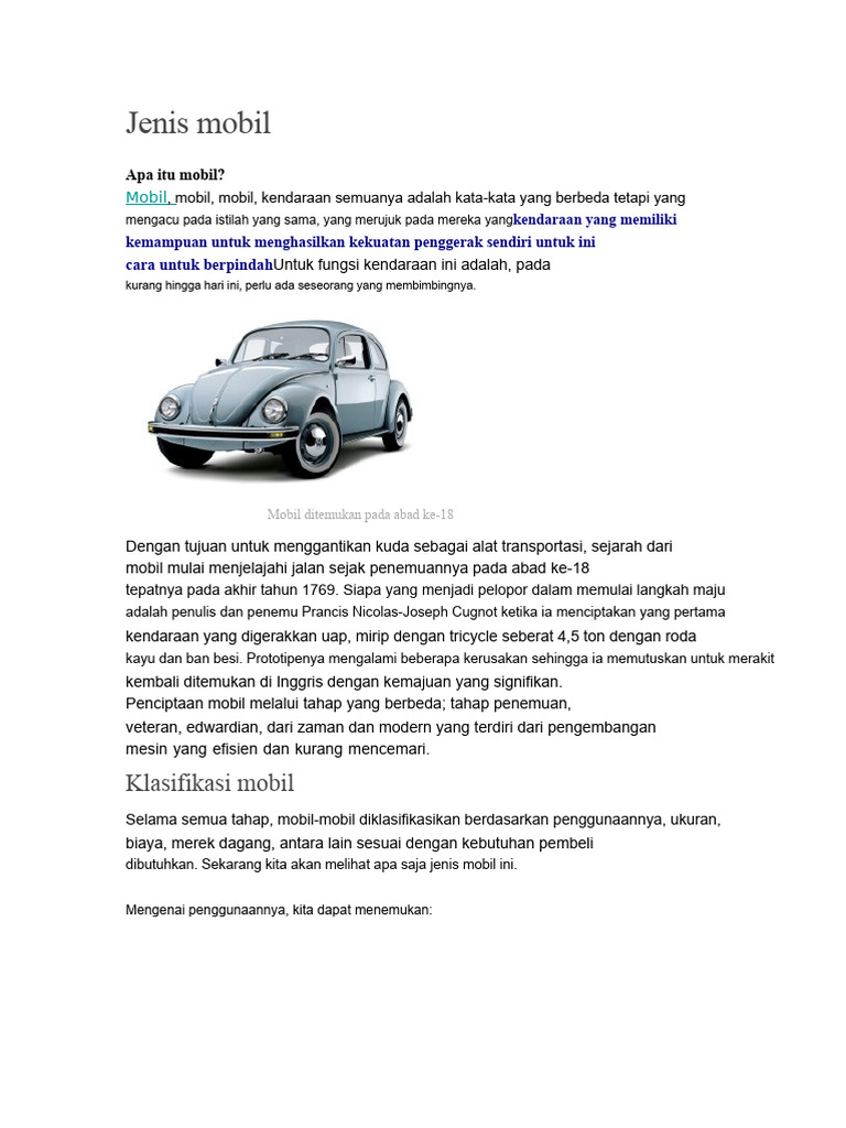 Jenis-jenis Mobil dan Klasifikasinya | PDF