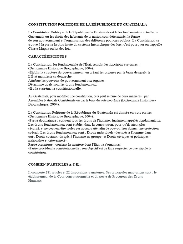 Constitution du Guatemala : droits et structure | PDF