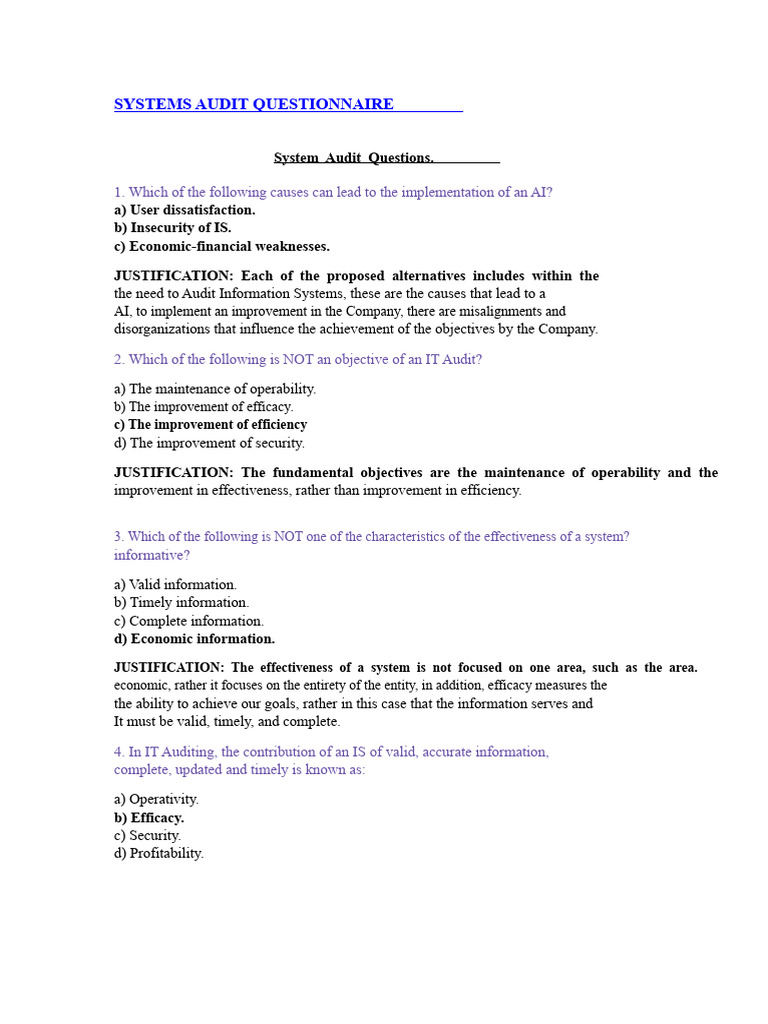 Systems Audit Questionnaire | PDF | Internal Control | Audit