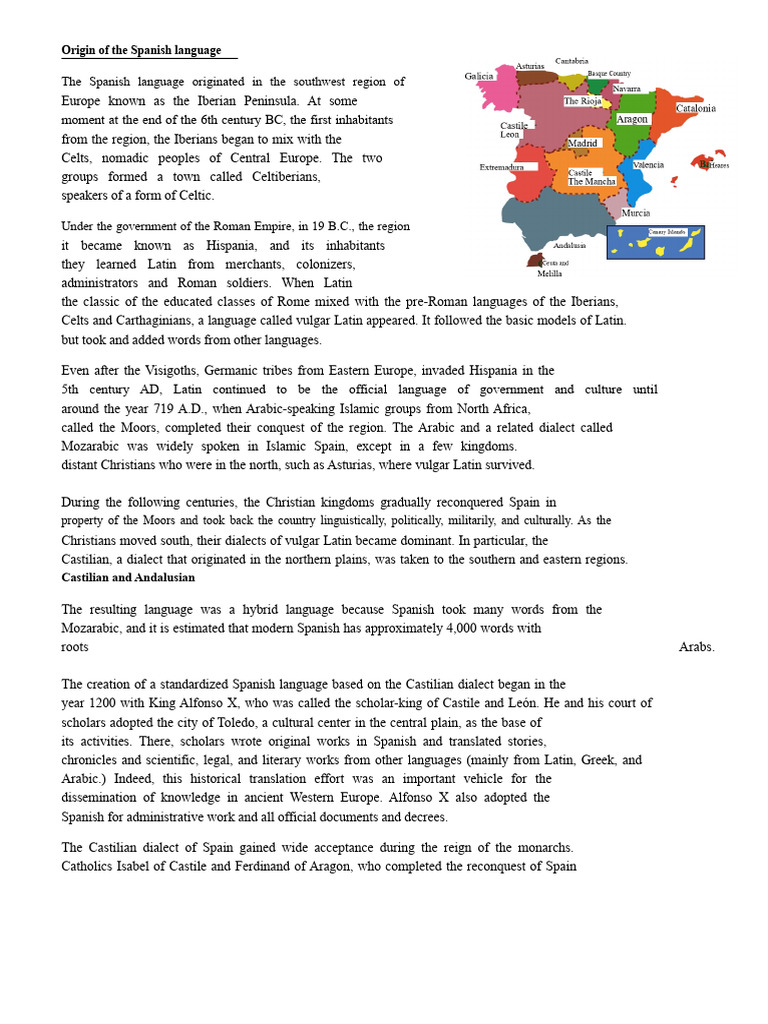 Origin of The Spanish Language | PDF | Spanish Language | Iberian Peninsula