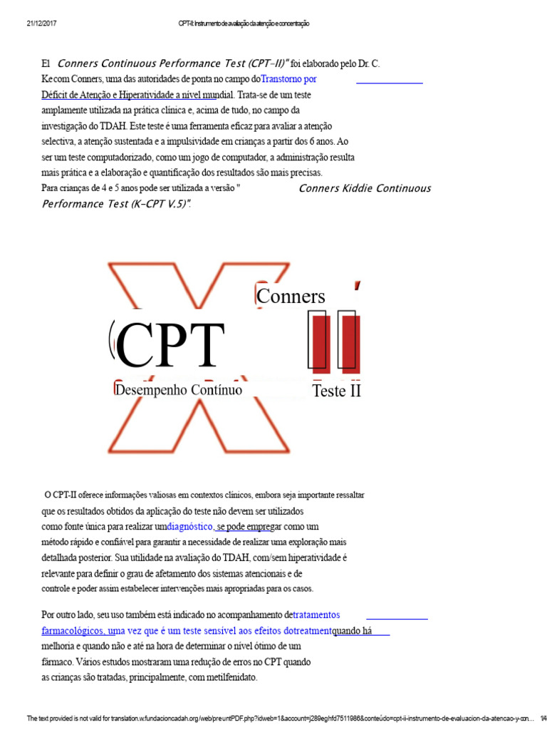 Avaliação de Atenção com CPT-II | PDF | Transtorno de déficit de ...