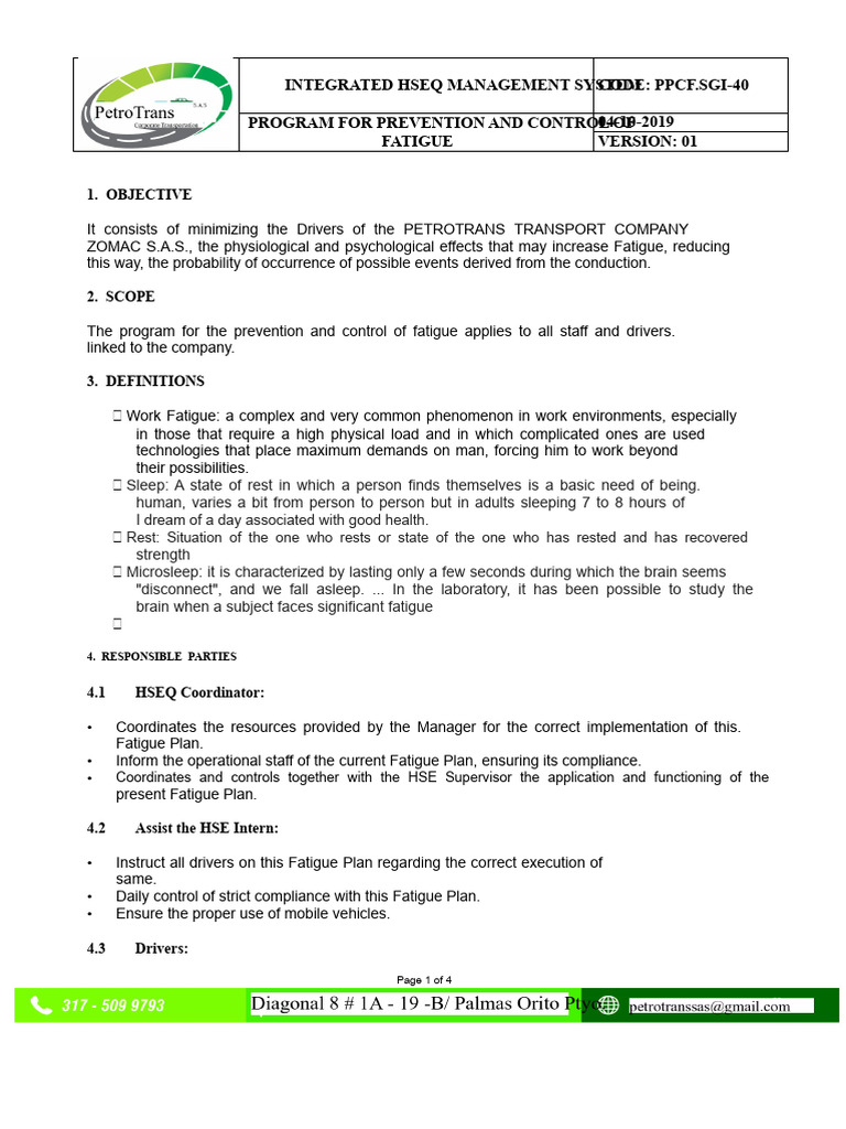 Fatigue Prevention Program for Drivers | PDF | Sleep | Diet (Nutrition)