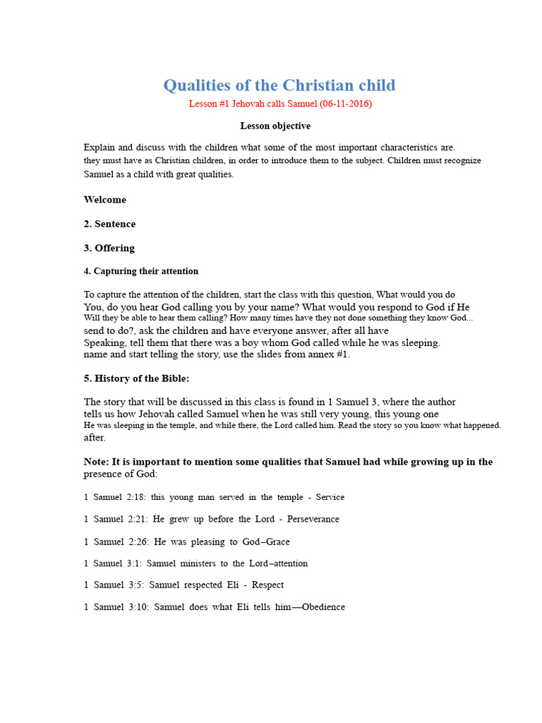 Qualities of The Christian Child (Proposal For NOVEMBER AND DECEMBER ...