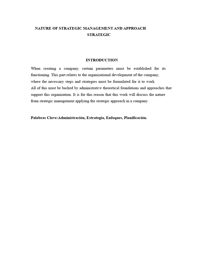 Nature of Strategic Management and Strategic Approach | PDF | Strategic ...