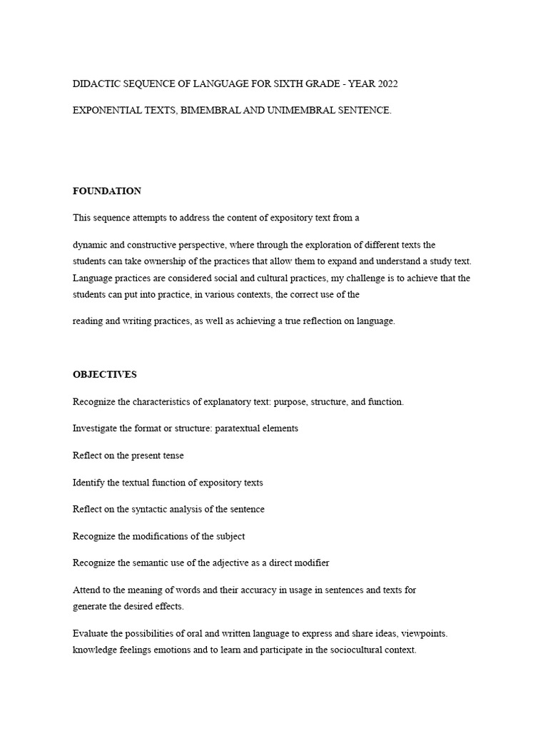 DIDACTIC SEQUENCE OF LANGUAGE FOR SIXTH GRADE - YEAR 2022 (Revised) | PDF | Honey Bee | Noun