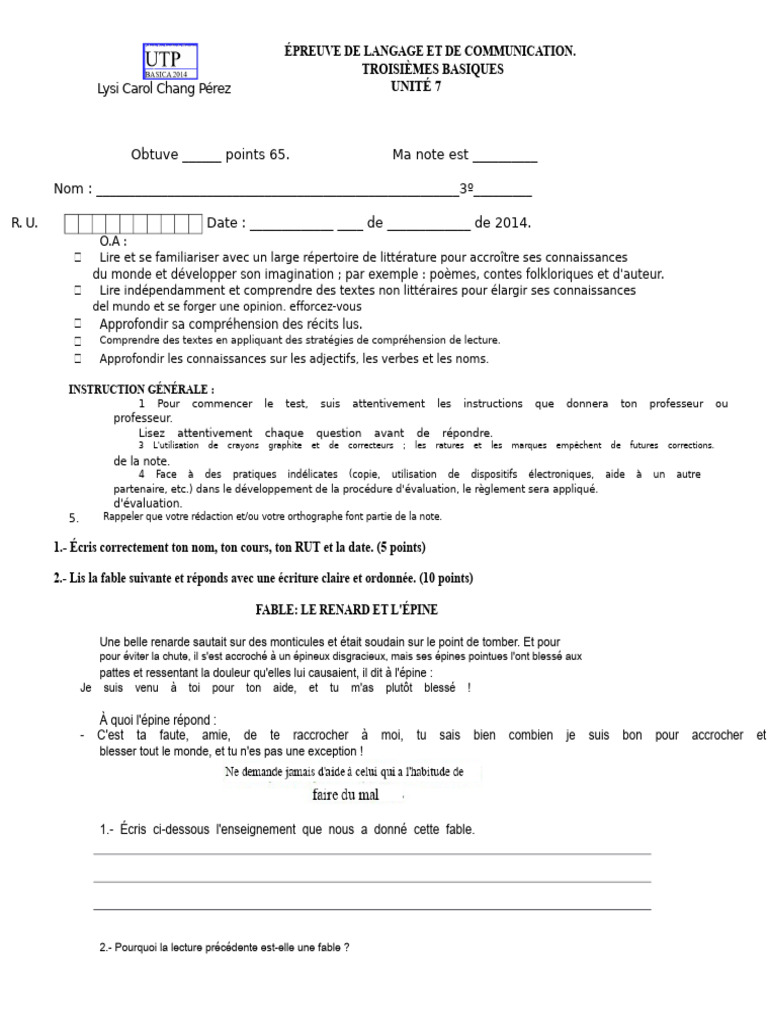Épreuve de Langage et Communication 3ème | PDF | Grammaire | Linguistique