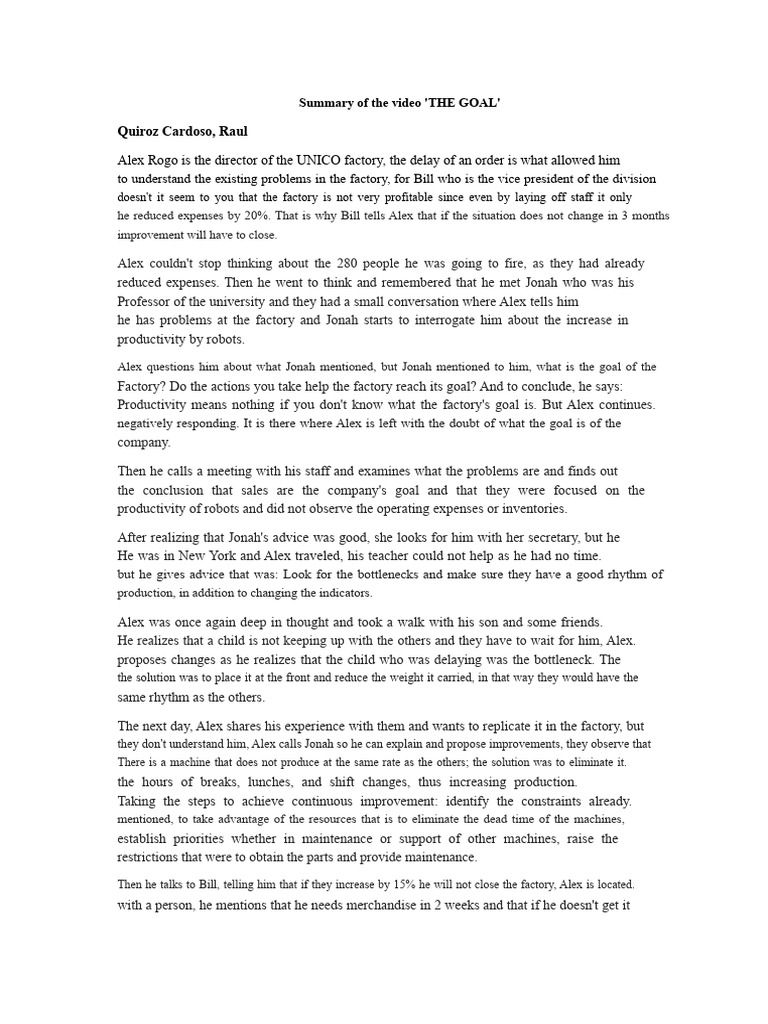 Key Lessons from 'THE GOAL' Video Summary | PDF