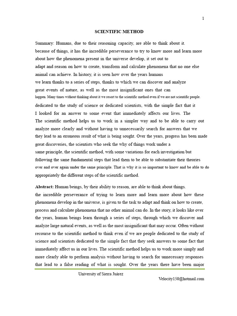 Essay On The Scientific Method | PDF | Science | Scientific Method