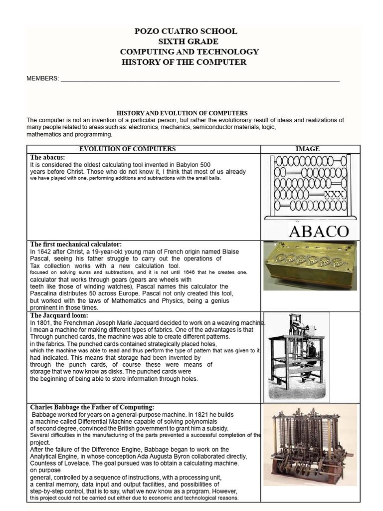 Workshop On The History of The Computer For Sixth Grade | PDF ...