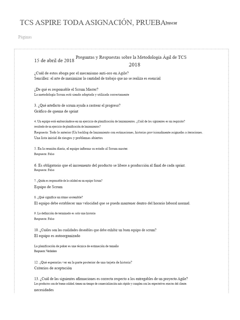 Preguntas Clave sobre Metodología Ágil TCS | PDF | Scrum (desarrollo de ...