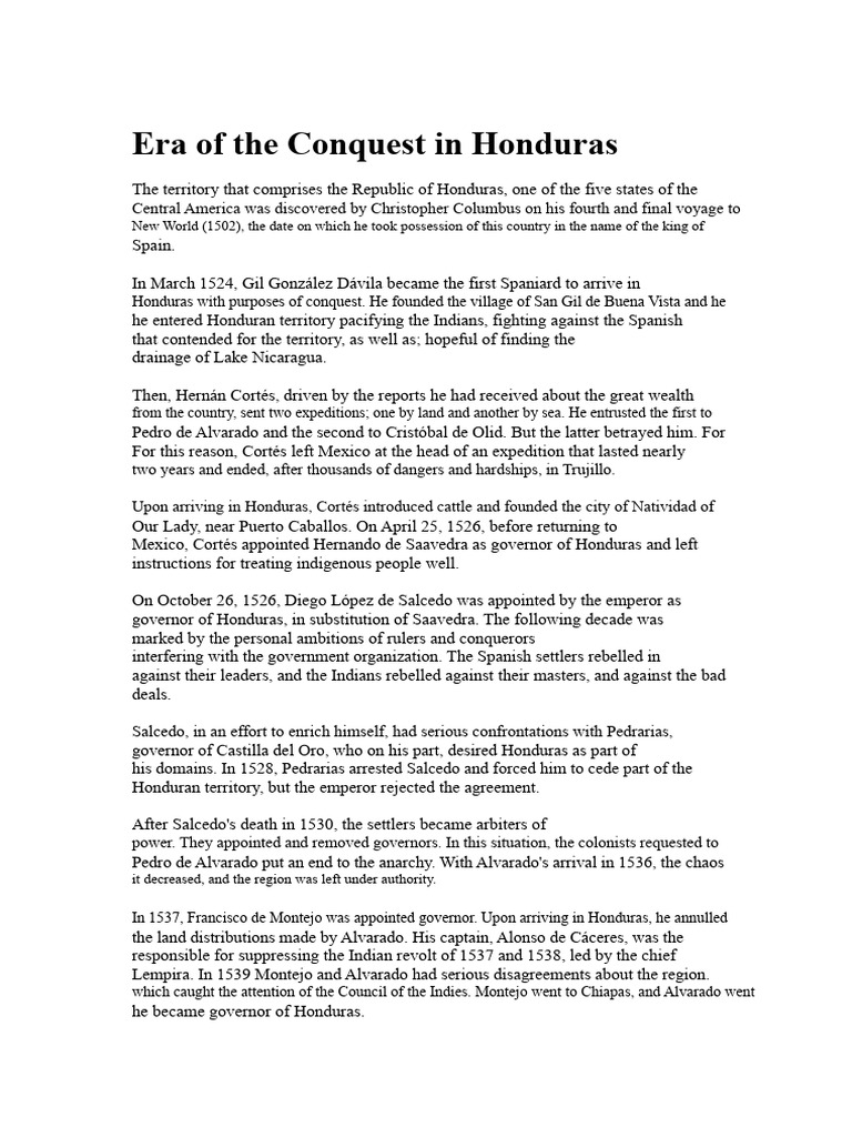 The Era of The Conquest in Honduras | PDF | Age Of Discovery | Spanish ...
