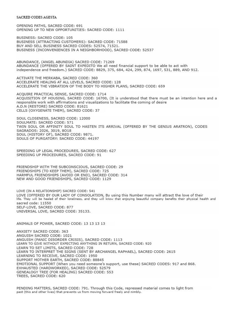 Lista de Códigos Sagrados Agesta | PDF | Friendship | Glands