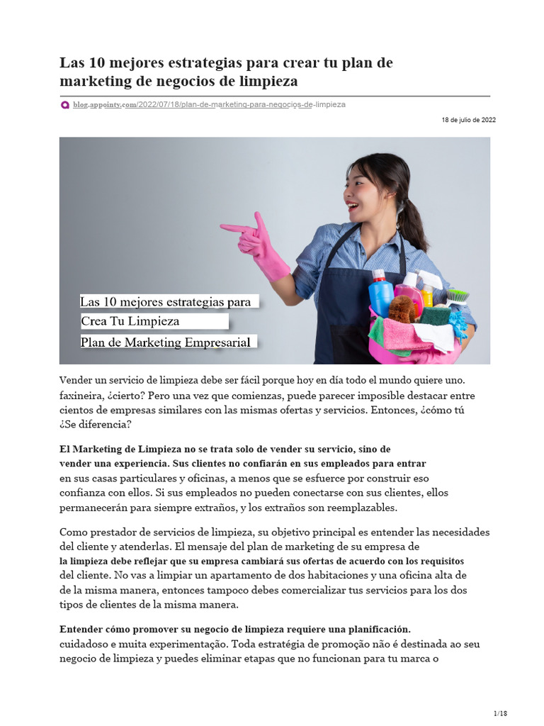 Las 10 Mejores Estrategias para Crear Tu Plan de Marketing para Un Negocio de Limpieza | PDF ...