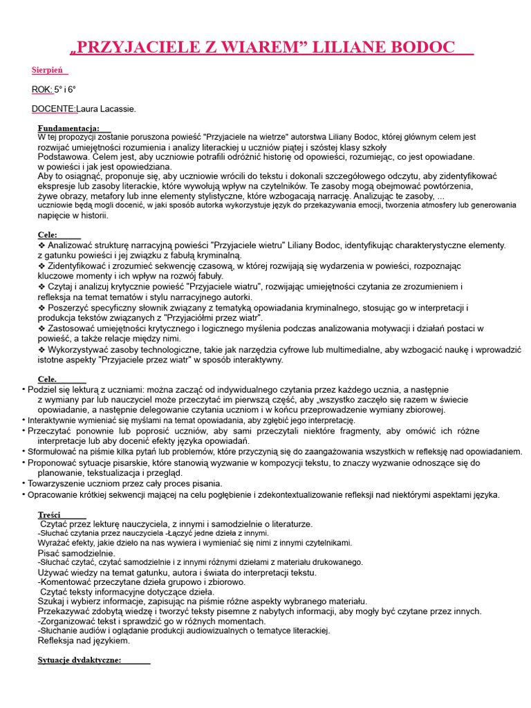 Sekwencja Didaktyczna Przyjaciele Wiatru | PDF