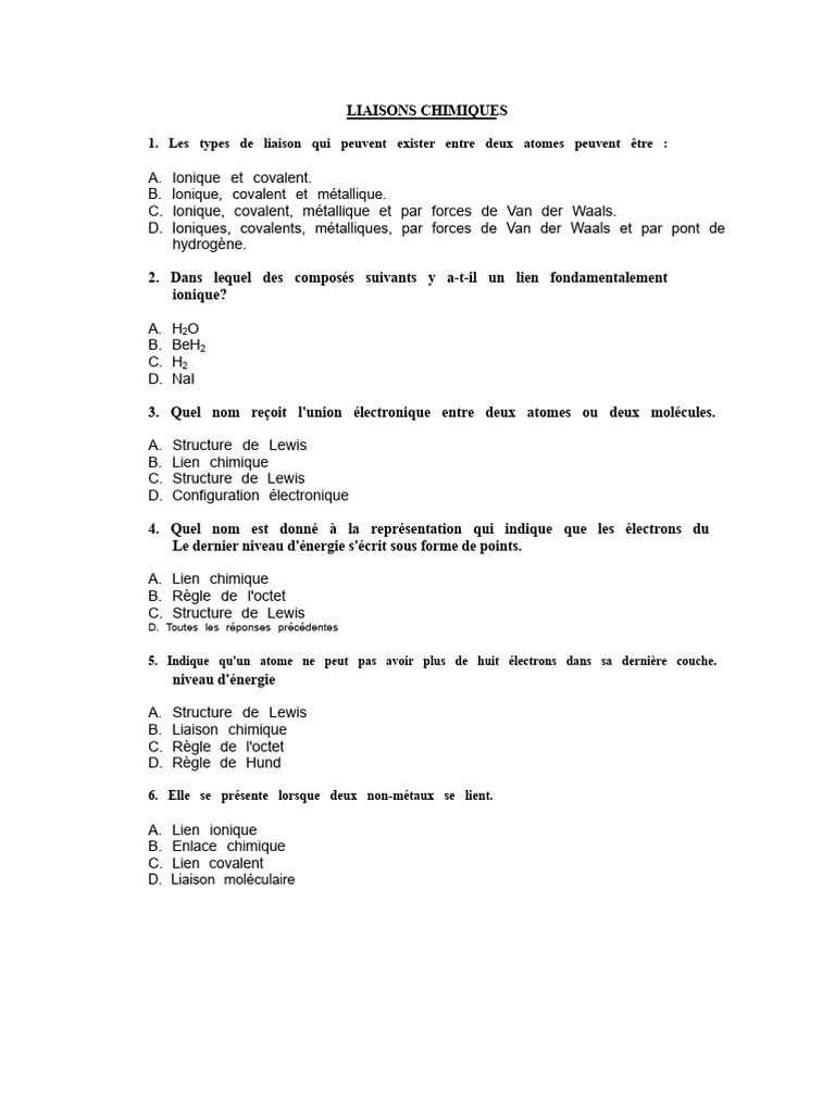 Types de liaisons chimiques et règles | PDF | Liaison chimique ...