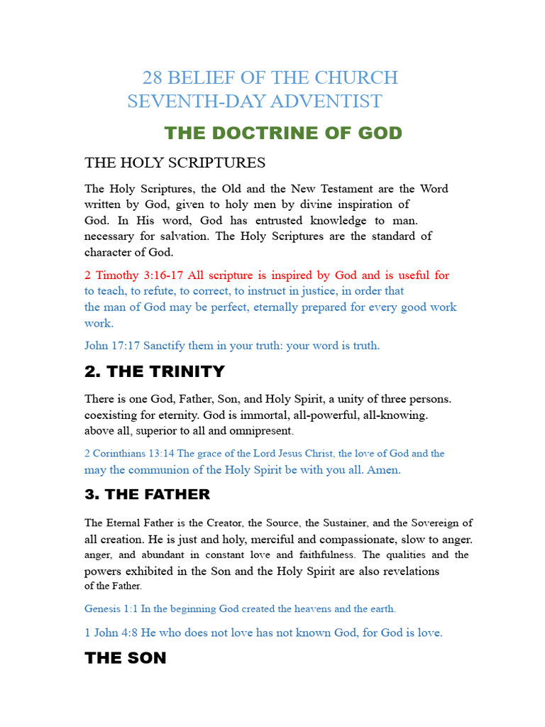 Seventh-Day Adventist Church Beliefs | PDF | God The Father | Baptism