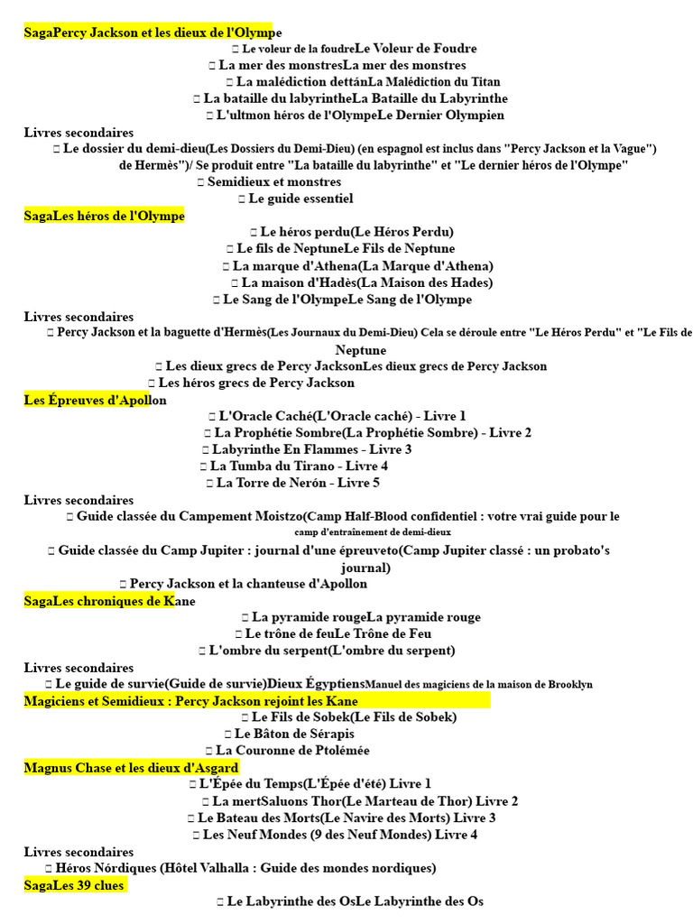 Ordre des livres Percy Jackson | PDF | Romans d'aventure américains ...