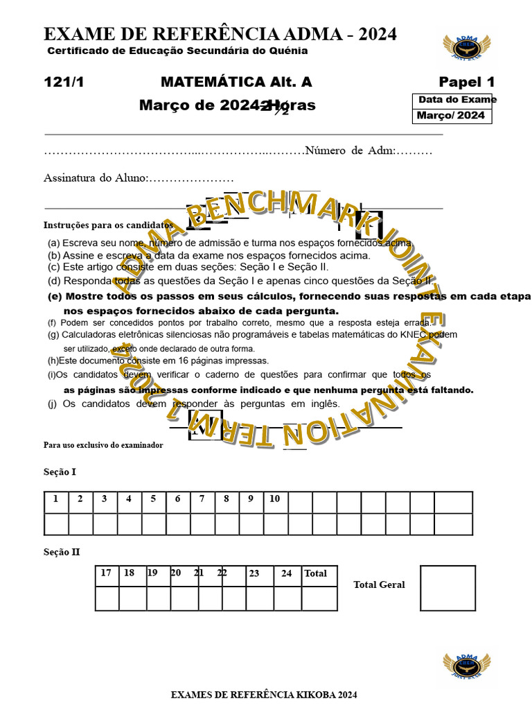 Exame de Matemática ADMA 2024 | PDF | Triângulo | Matemática