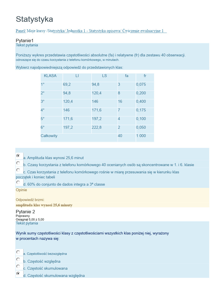 ENAP Statystyka Opisowa Jednostka 1 - Ćwiczenie Ewaluacyjne | PDF