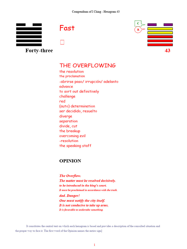 I Ching Hexagram 43: The Overflowing | PDF