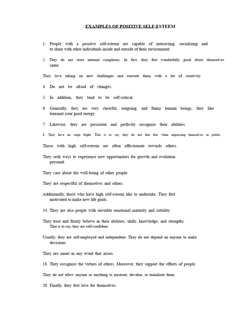 Examples of Positive Self-Esteem | PDF