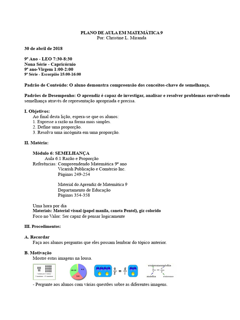 Plano de Aula | PDF | Matemática | Imagem