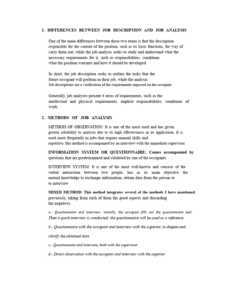 Differences Between Job Description and Job Analysis | PDF | Business ...