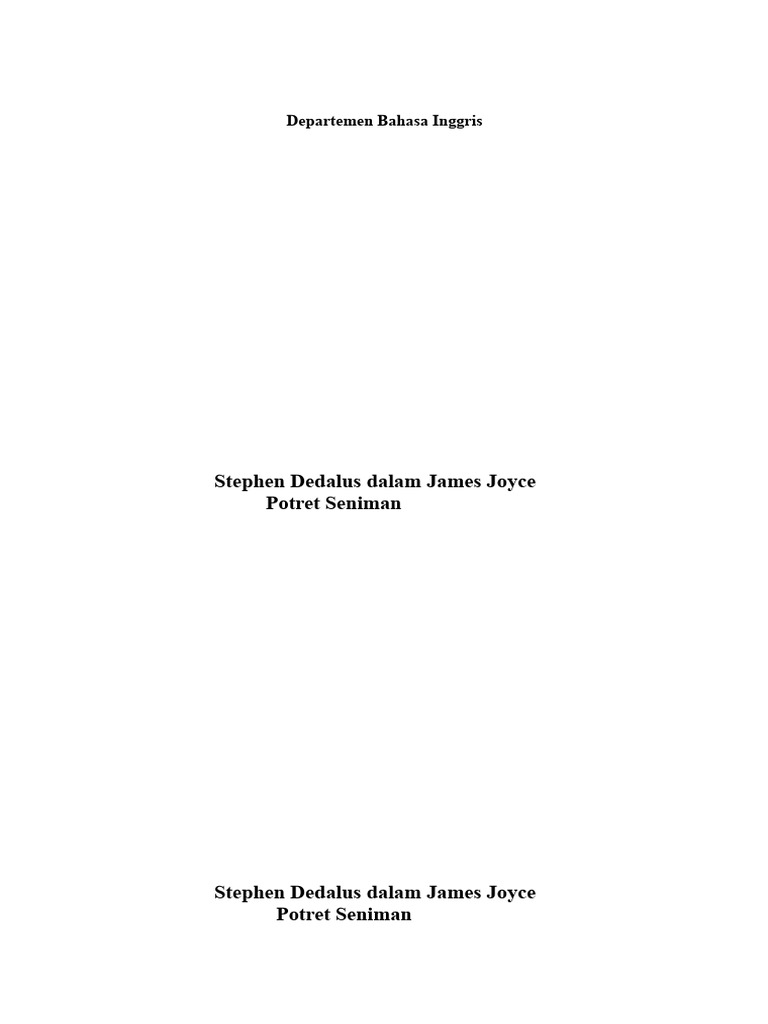 Stephen Dedalus Dalam Karya James Joyce "Potret Seniman" | PDF