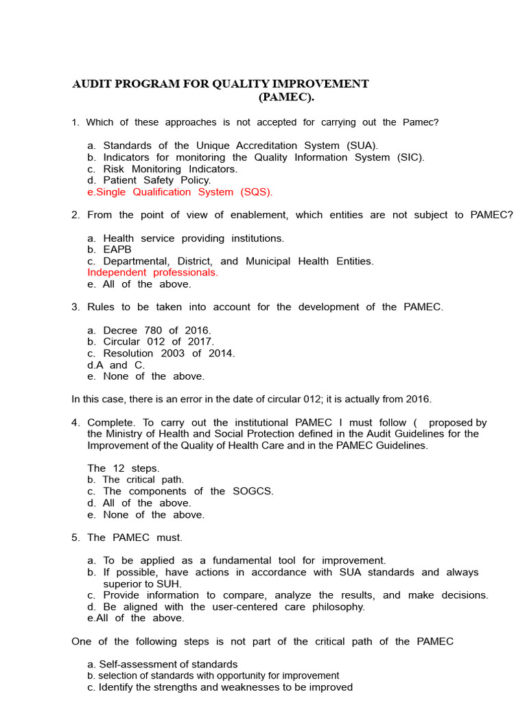 TEST Audit Program For Quality Improvement (PAMEC) . | PDF | Safety ...