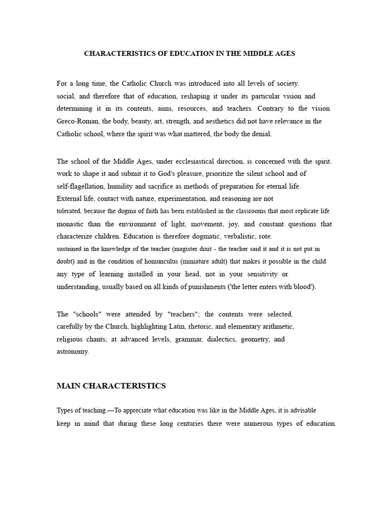 Education Characteristics in the Middle Ages | PDF | Feudalism | Teachers
