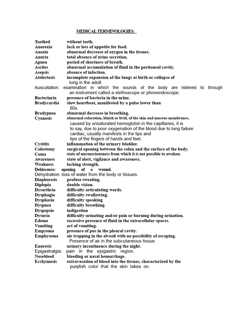 Comprehensive Medical Terminologies Guide | PDF | Breathing | Clinical ...