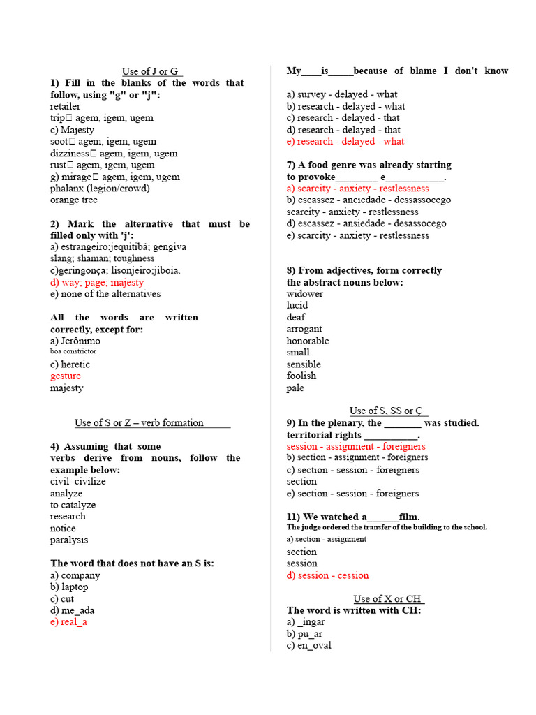 Battery Fixation Exercises - Spelling - ANSWER KEY | PDF | Language ...