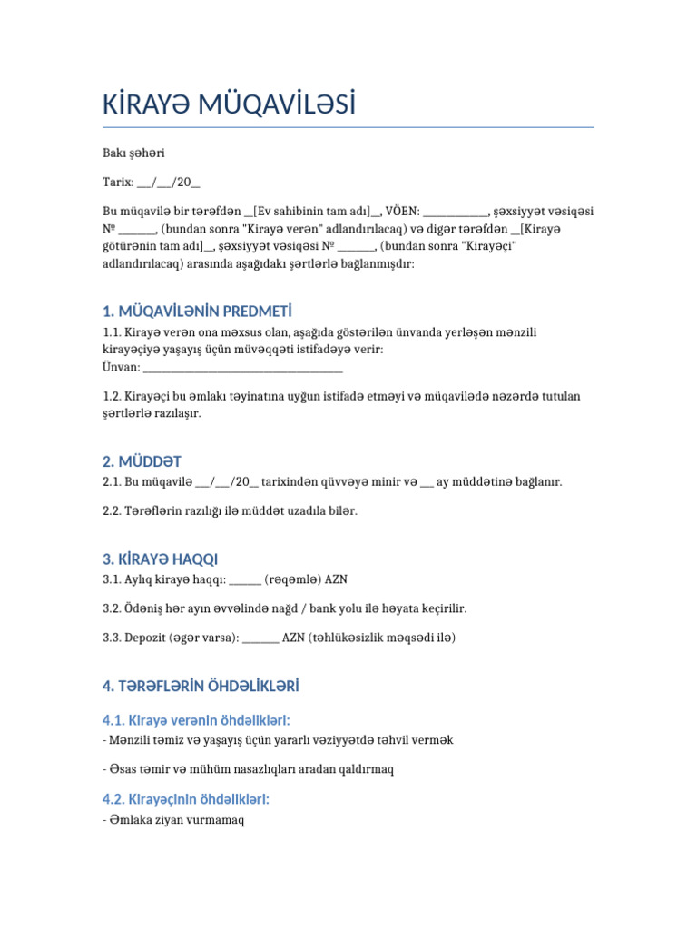 Kiraye Muqavilesi Numuensi | PDF