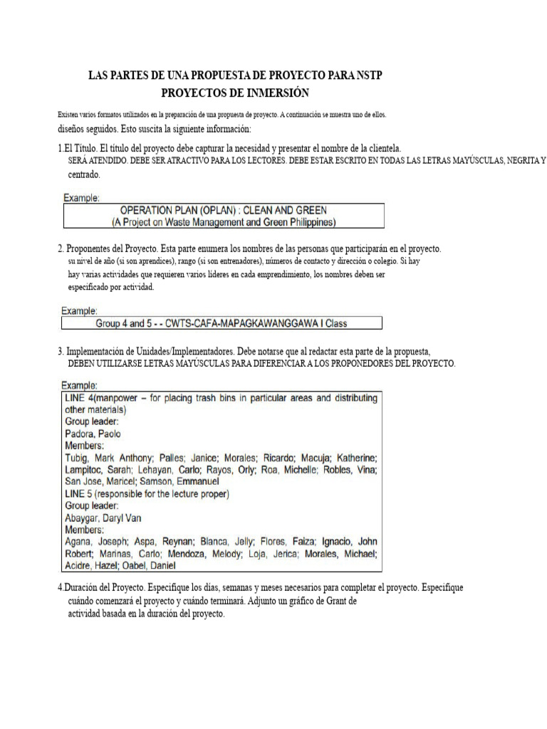 Las Partes de Una Propuesta de Proyecto para Proyectos de Inmersión en ...
