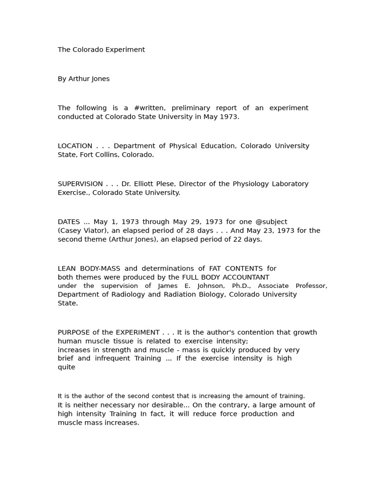 Colorado Experiment: High-Intensity Training Results | PDF | Strength ...
