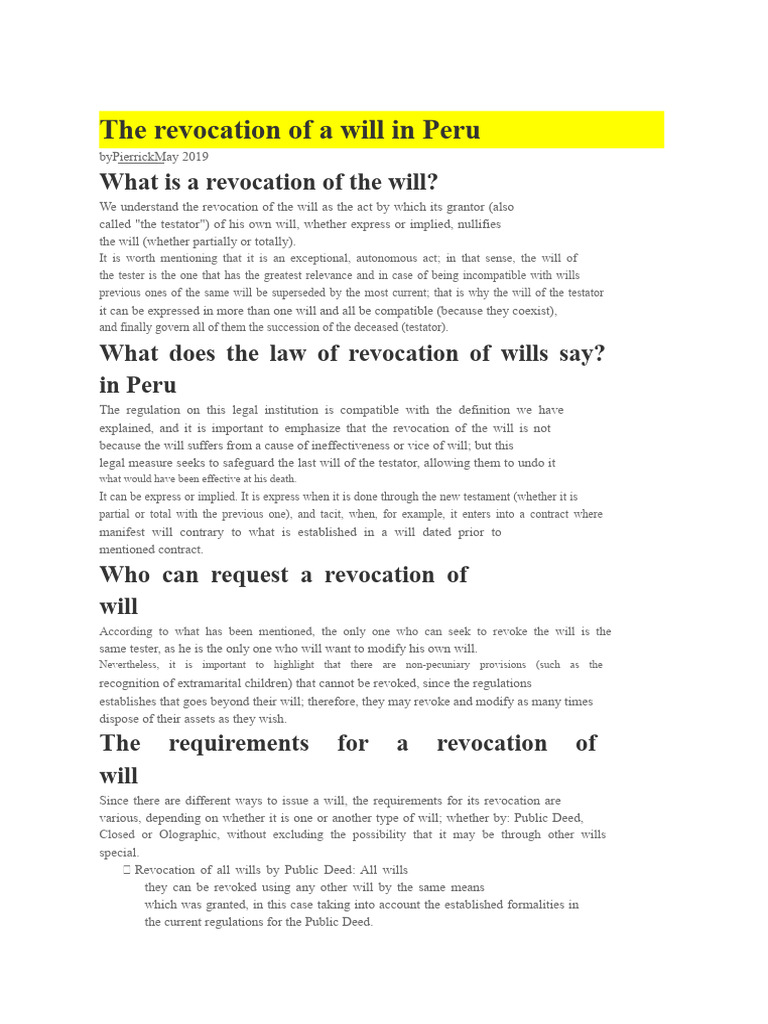 The Revocation of A Will in Peru | PDF | Will And Testament | Justice