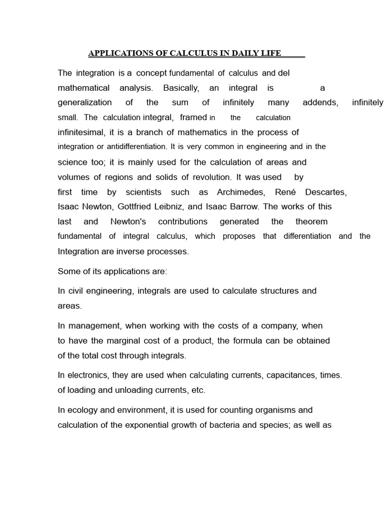 Applications of Calculus in Daily Life | PDF | Calculus | Integral